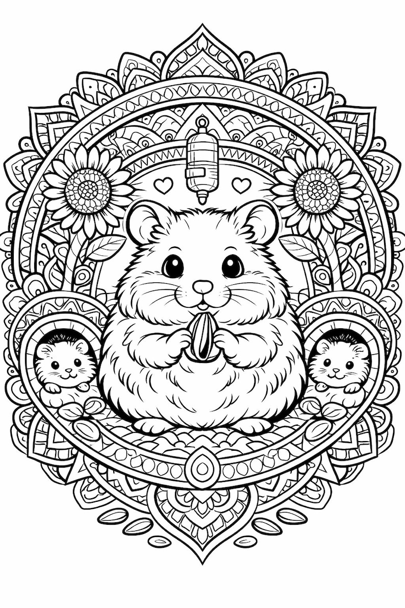 Hamster Coloring Page Printable | Cute Pet Rodent Outline | Kids ...