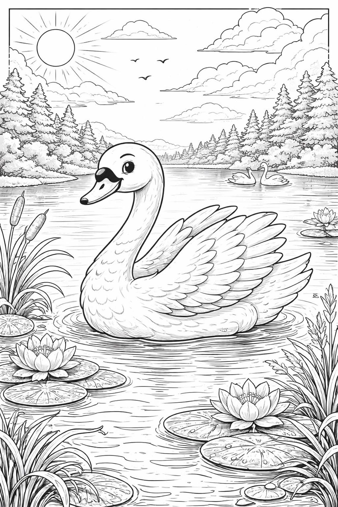 Swan Coloring Page for Kids & Adults – Elegant Swan Line Art Printable ...