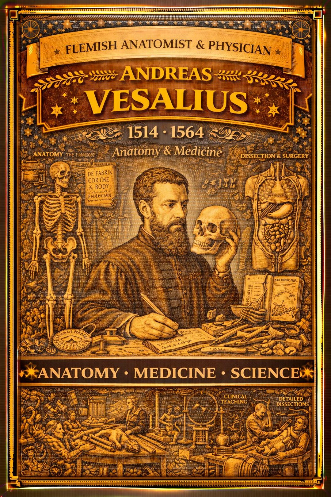 Andreas Vesalius Anatomy Poster, Father of Modern Anatomy Wall Art ...