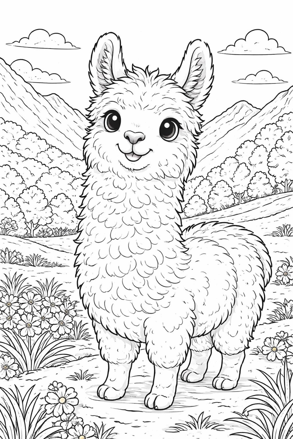 Llama Coloring Page Printable | Cute Alpaca-like Animal Outline | Kids ...