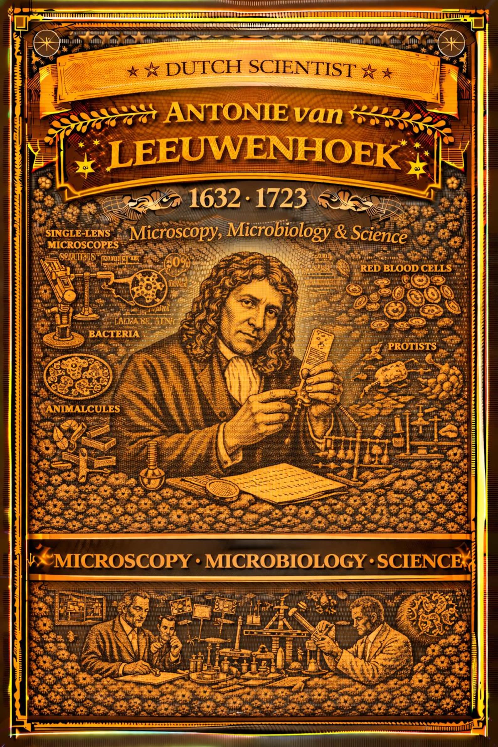 Antonie Van Leeuwenhoek Microscope Poster, Father of Microbiology Wall ...