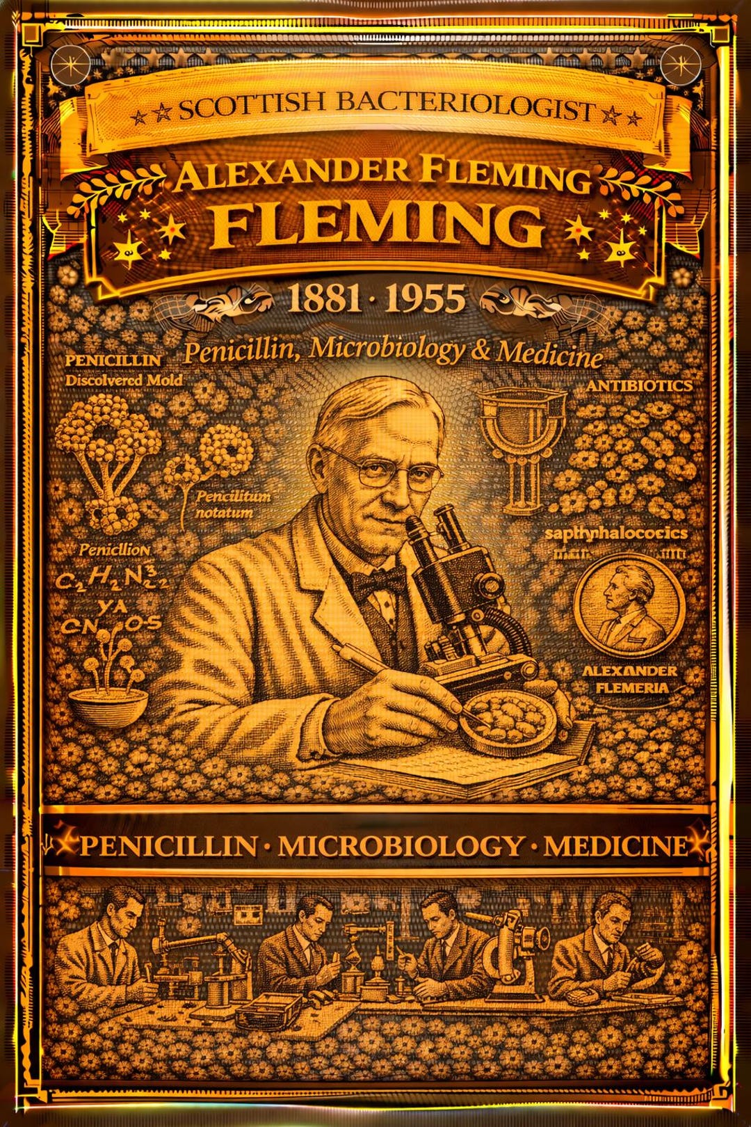 Alexander Fleming Penicillin Poster, Antibiotics Discovery Wall Art ...