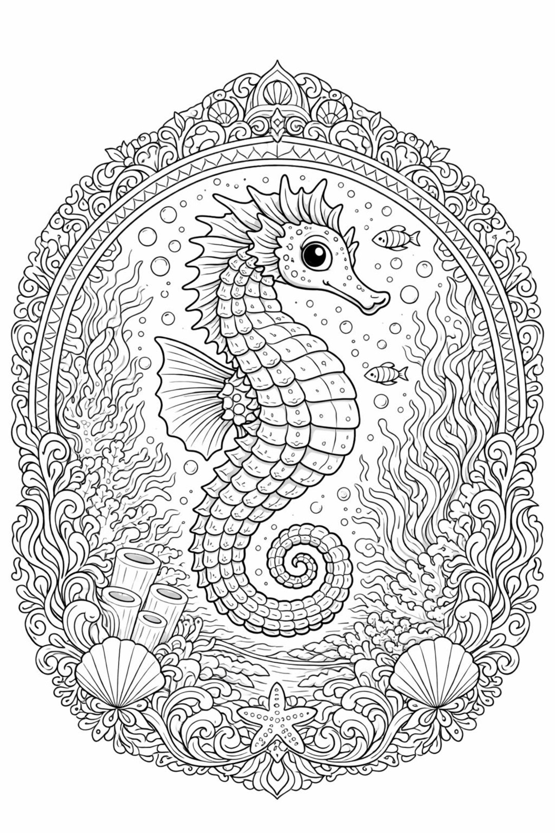 Seahorse Mandala Coloring Page Printable,ocean Sea Life Adult Coloring ...