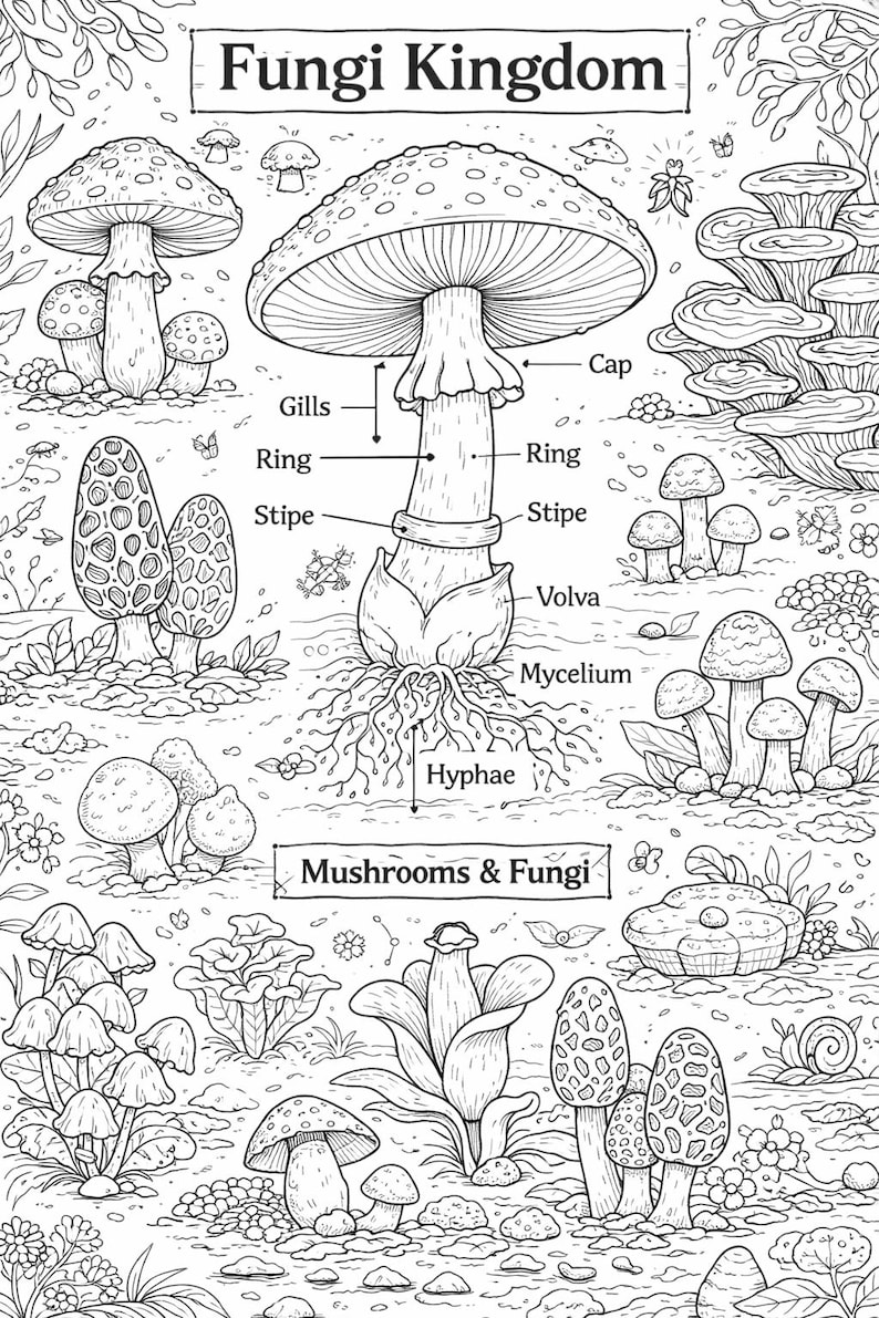 Fungi Kingdom Coloring Page | Mushrooms and Mycology Science Printable ...
