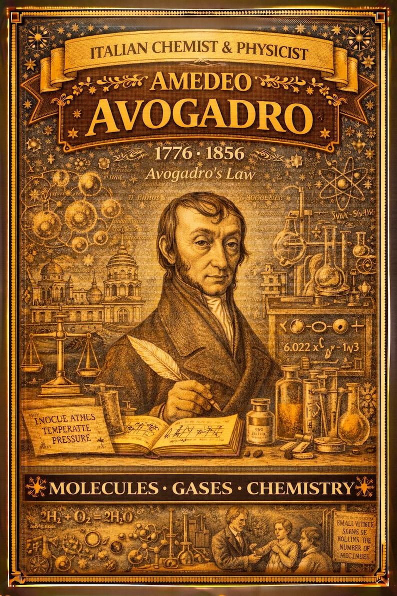 Amedeo Avogadro Chemistry Poster, Avogadro’s Number & Mole Concept Wall ...