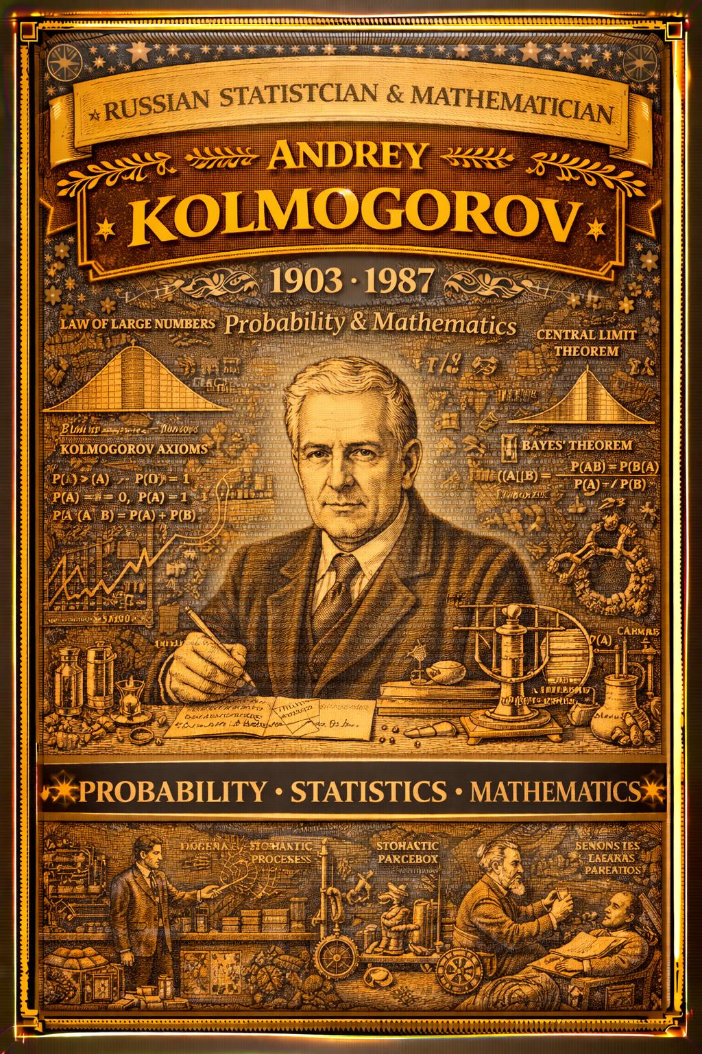 Andrey Kolmogorov Math Poster, Probability Theory & Statistics Wall Art ...