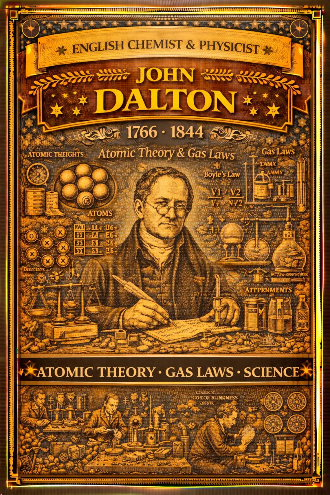 John Dalton Chemistry Poster, Atomic Theory Wall Art, Dalton’s Law of ...