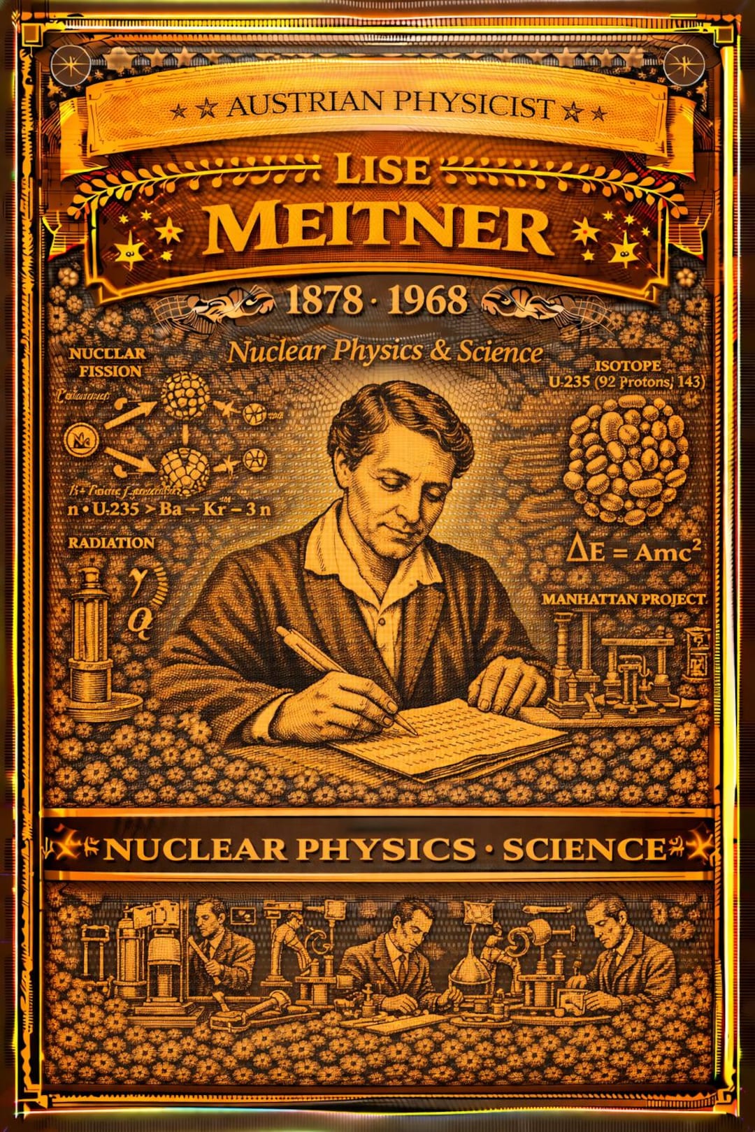 Lise Meitner Physics Poster, Nuclear Fission Scientist Wall Art, Women ...