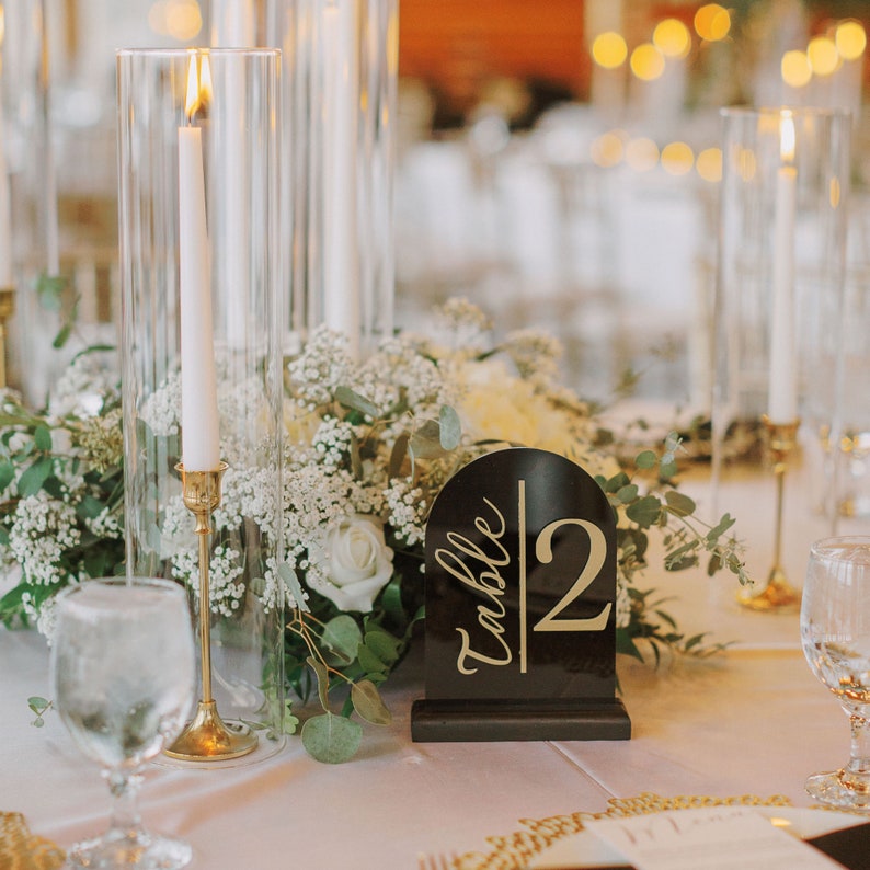 Black and Gold Arch Wedding Table Numbers, Acrylic Table Numbers With ...