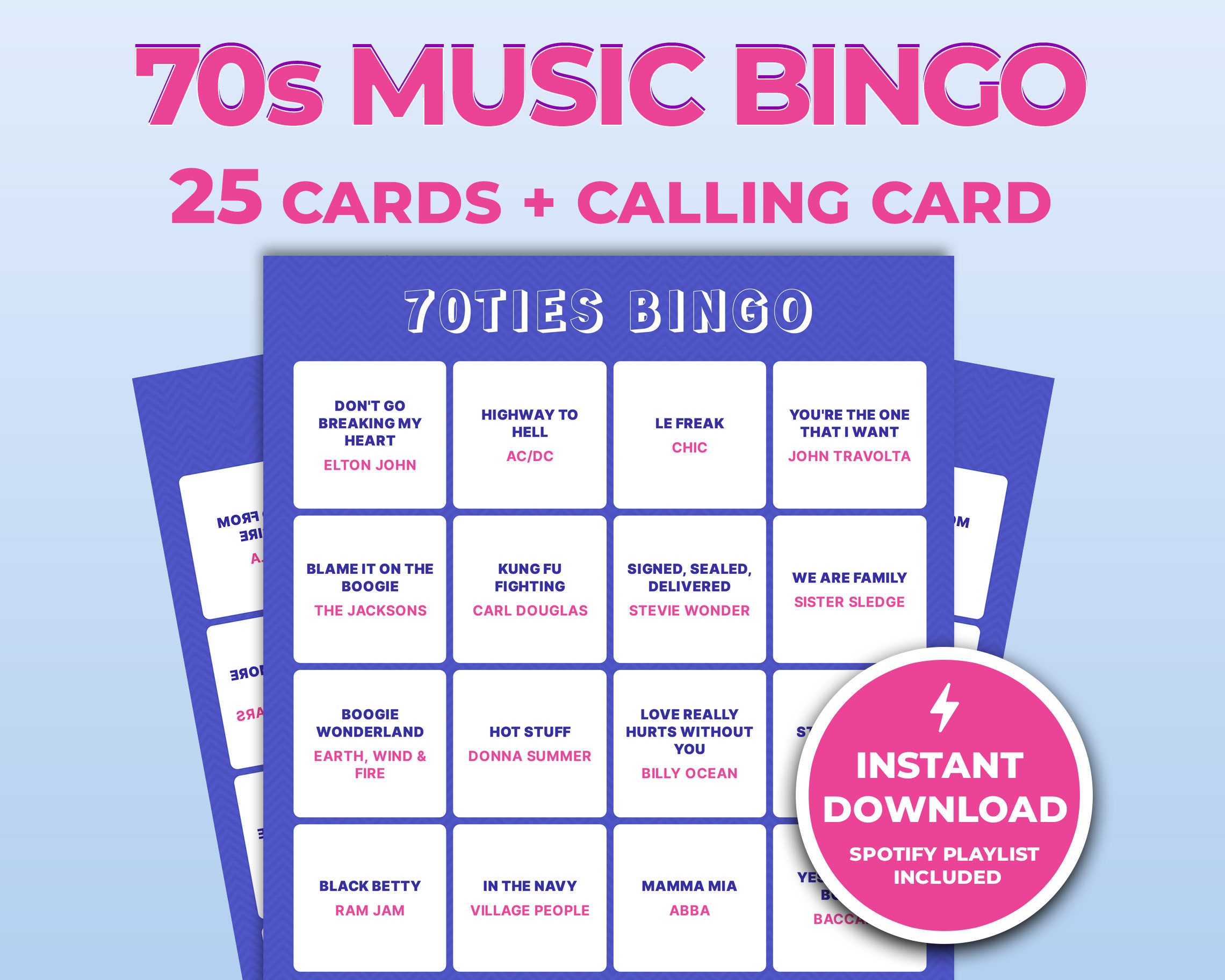70s Music Bingo Instant Digital Download, Spotify Playlist Included, 25 ...