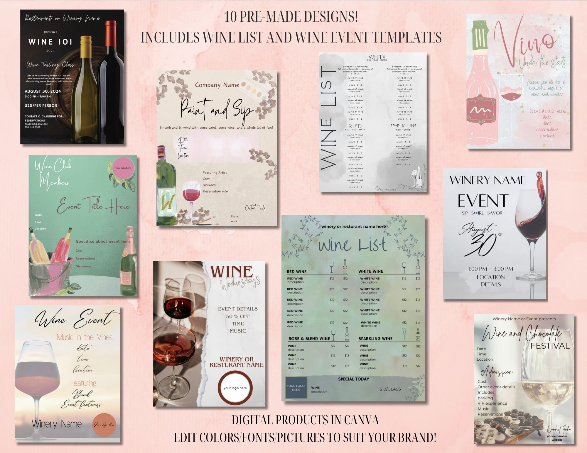 Wine Event List Template; Wine List Template; Wine Event Template; Winery Flyer; Restaurant ...