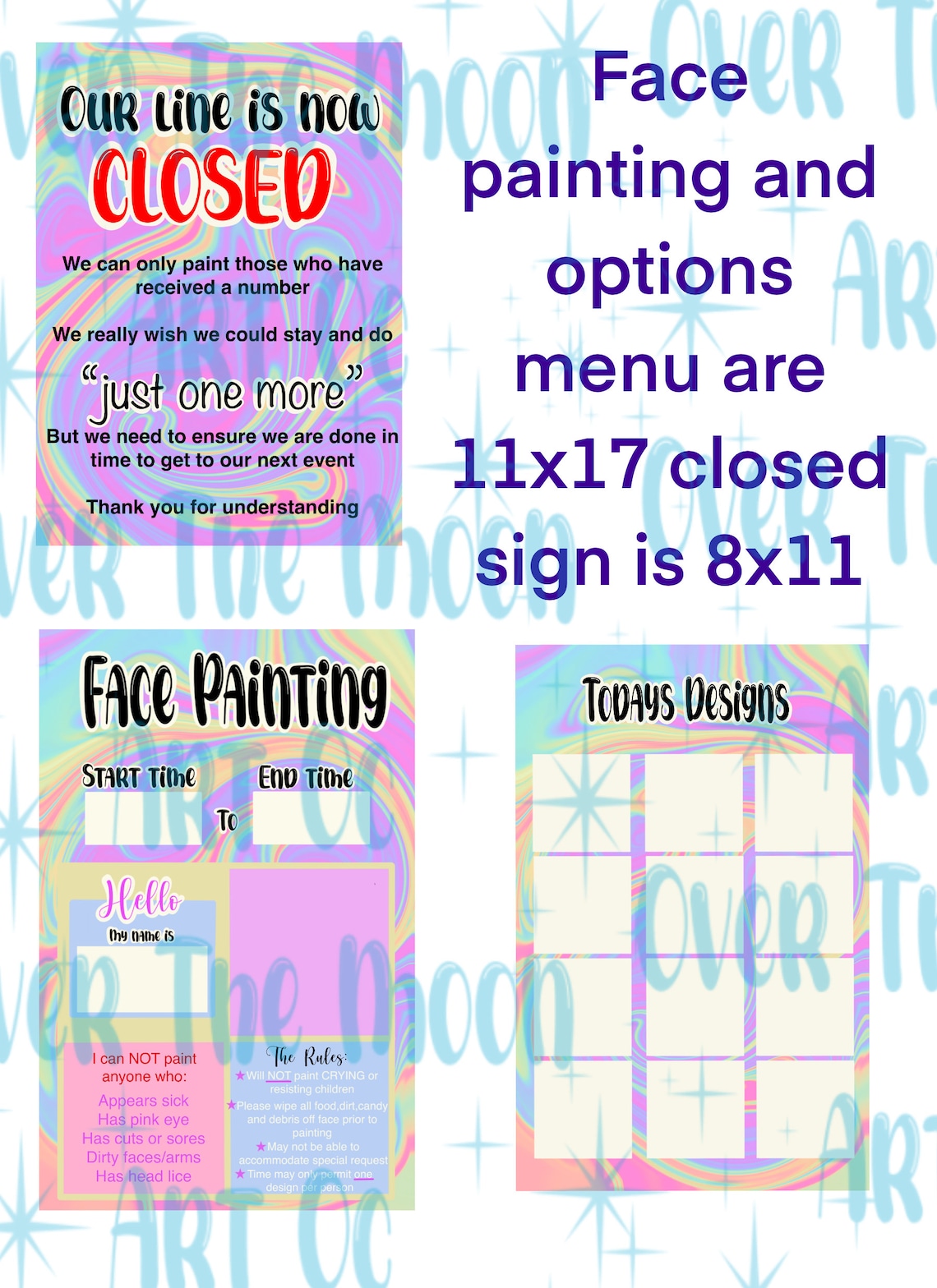 Face Painting Menu Line Closed Sign Template Digital Face Paint Line ...