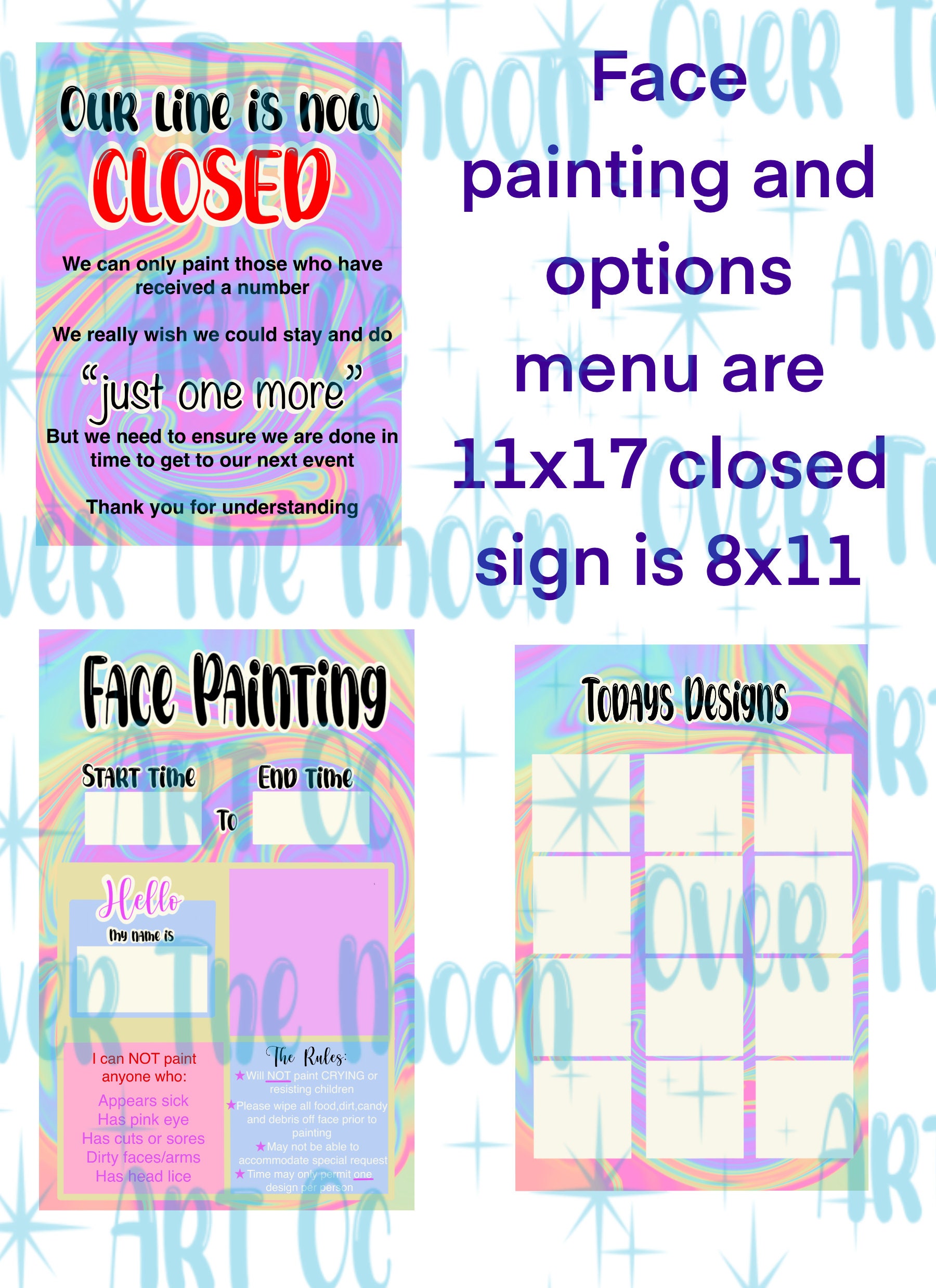 Face Painting Menu Line Closed Sign Template Digital Face Paint Line ...