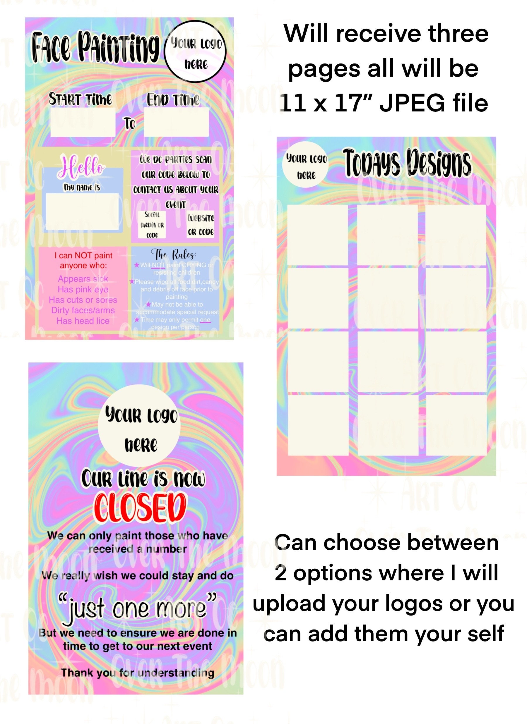 Face Painting Menu Line Closed Sign Template Digital Face Paint Line ...