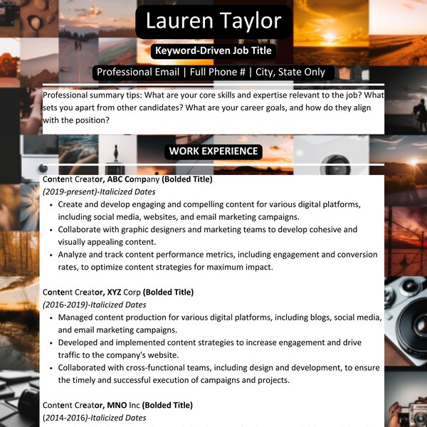 Video Editor Resume Template - Etsy