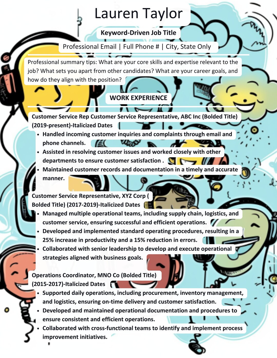Ats-friendly Resume Templates Striking, Innovative Designs for Customer ...