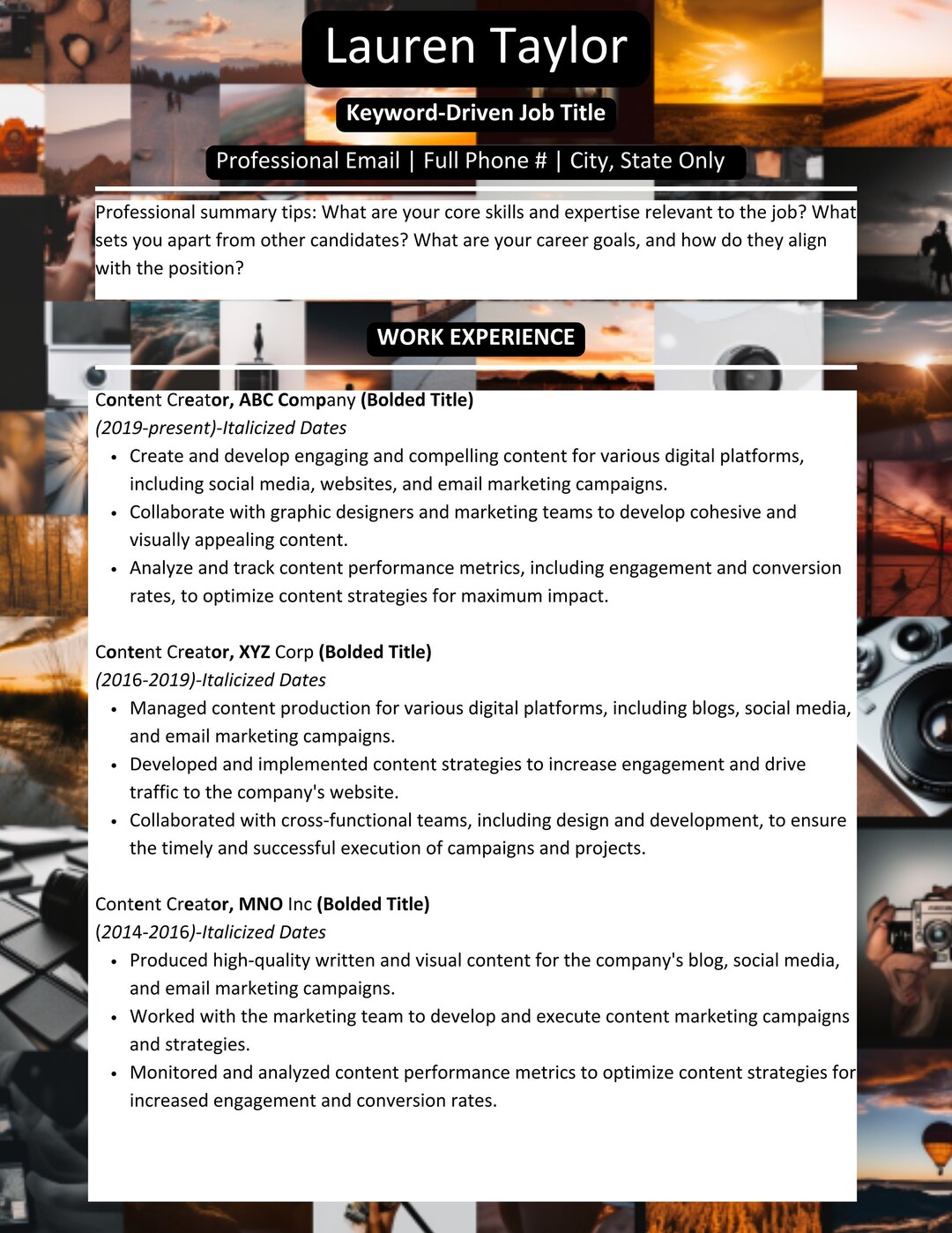 Ats-friendly Content Creator Resume Dynamic, Eye-catching Designs for ...