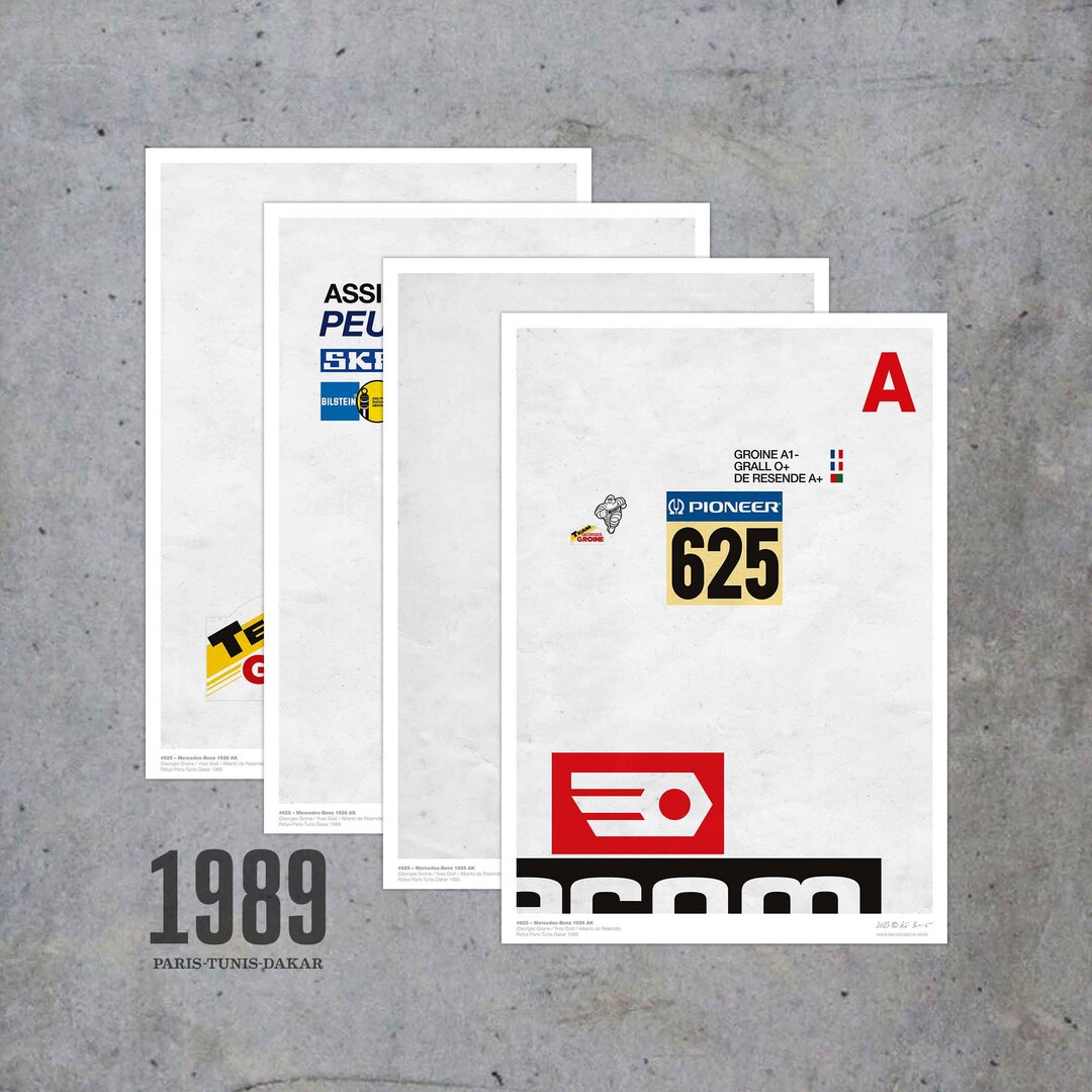 Georges GROINE NUMBERS Paris-dakar 1989 Set of 4 POSTERS / Digital ...