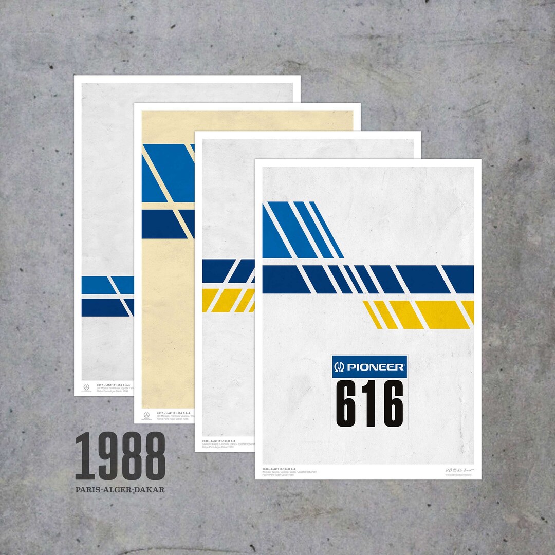 LIAZ NUMBERS Paris-dakar 1988 Set of 4 POSTERS / Digital - Etsy