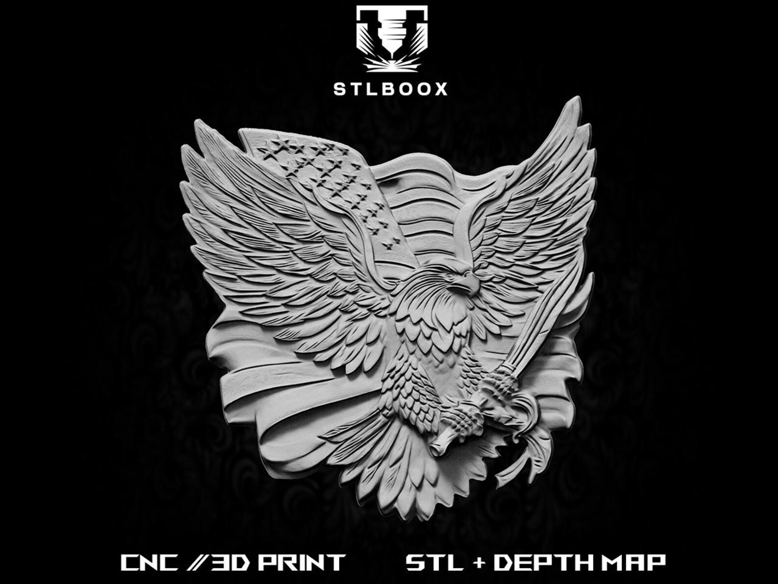Eagle U.S.A Flag 3D STL | CNC Router | Wood Carving | Cutting ...