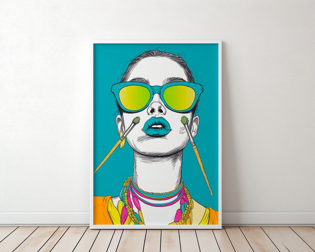 Funky Artist Girl Poster, Digital Wall Art, Funky Illustration, Room ...