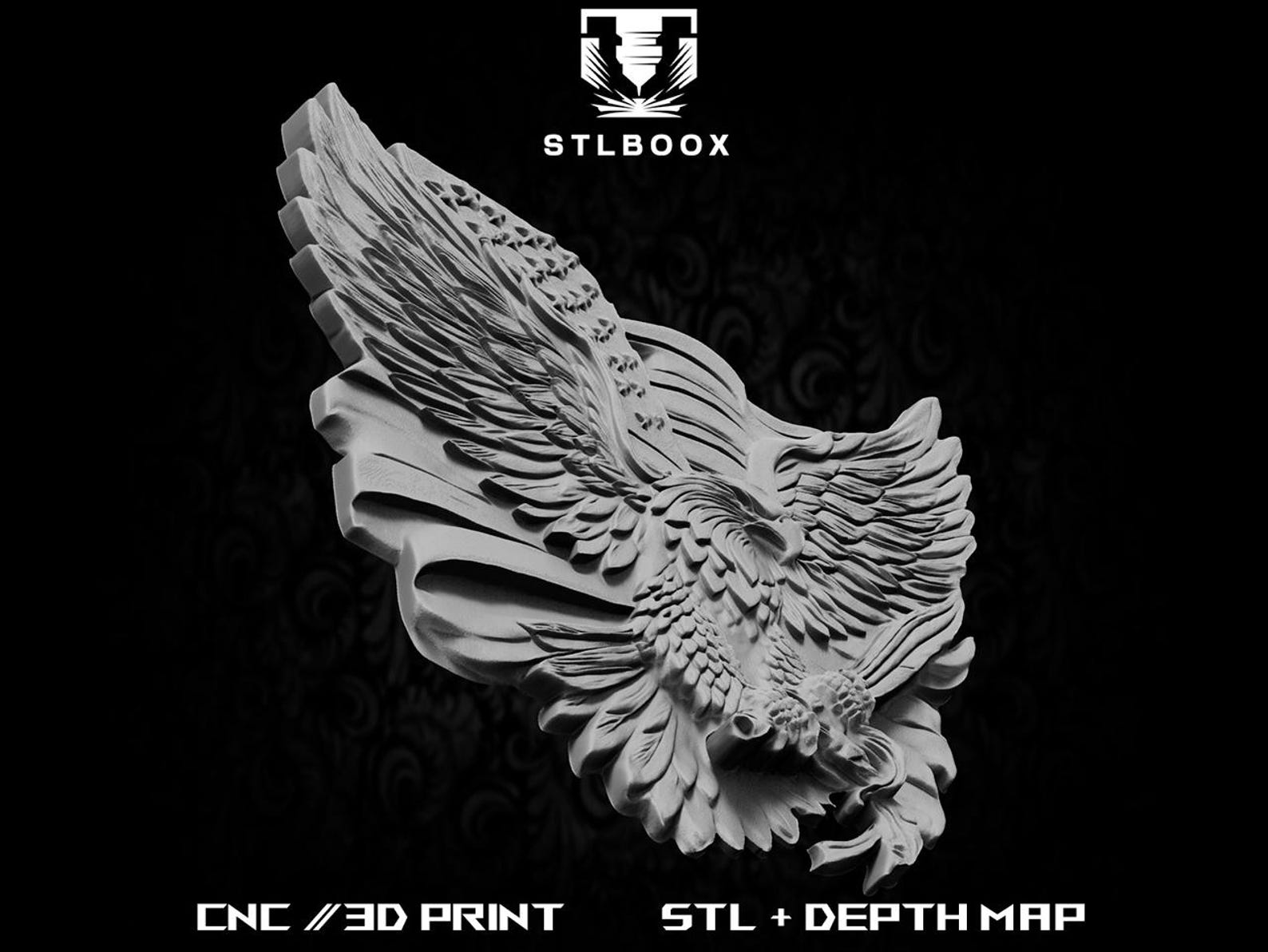 Eagle U.S.A Flag 3D STL | CNC Router | Wood Carving | Cutting ...