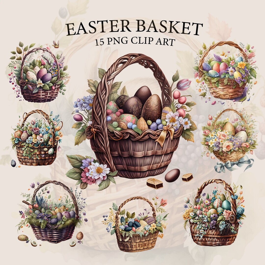 15 Easter Baskets Clipart Digital Art Png Bunny Clipart - Etsy