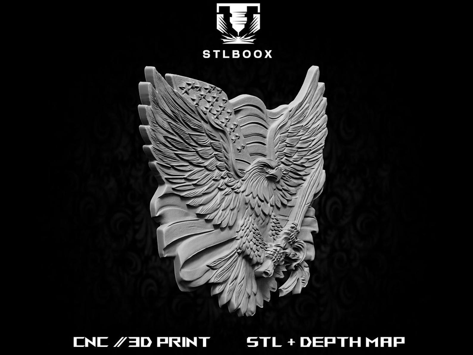 Eagle U.S.A Flag 3D STL | CNC Router | Wood Carving | Cutting ...