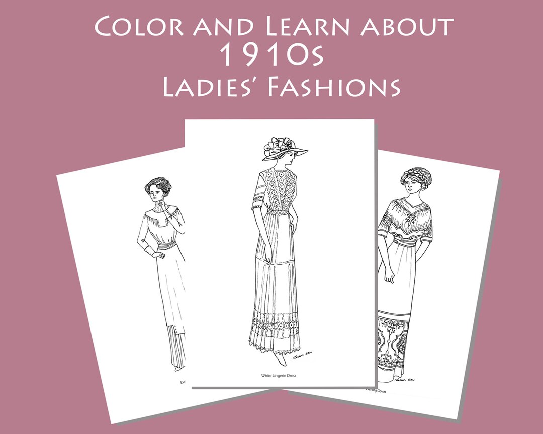 Historical Fashion Coloring Pages for Kids, 1910s Ladies, Art and ...