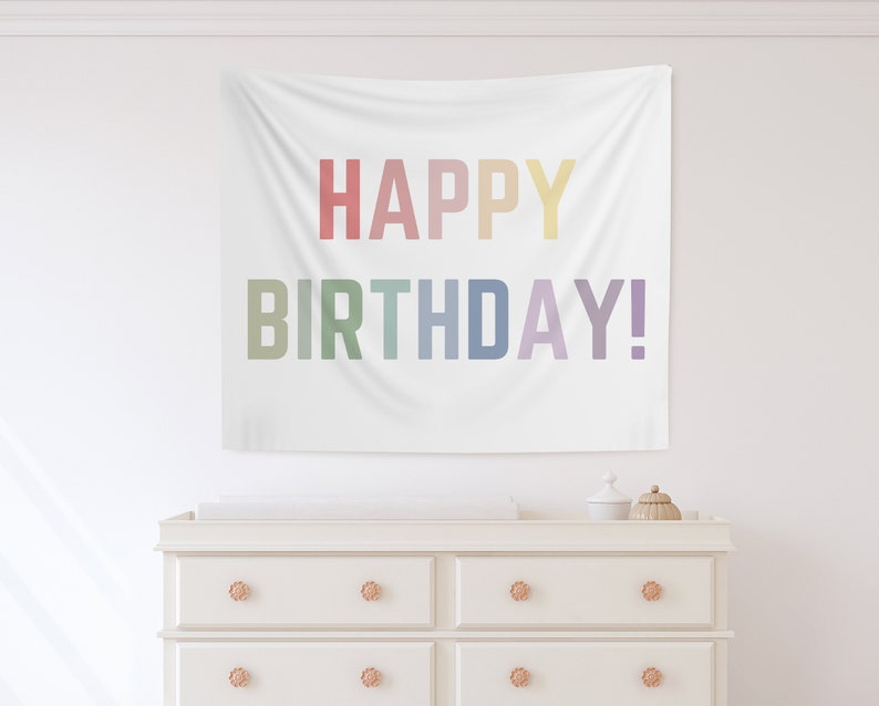 Rainbow - Colorful Happy Birthday Banner and Tapestry - Vibrant and ...