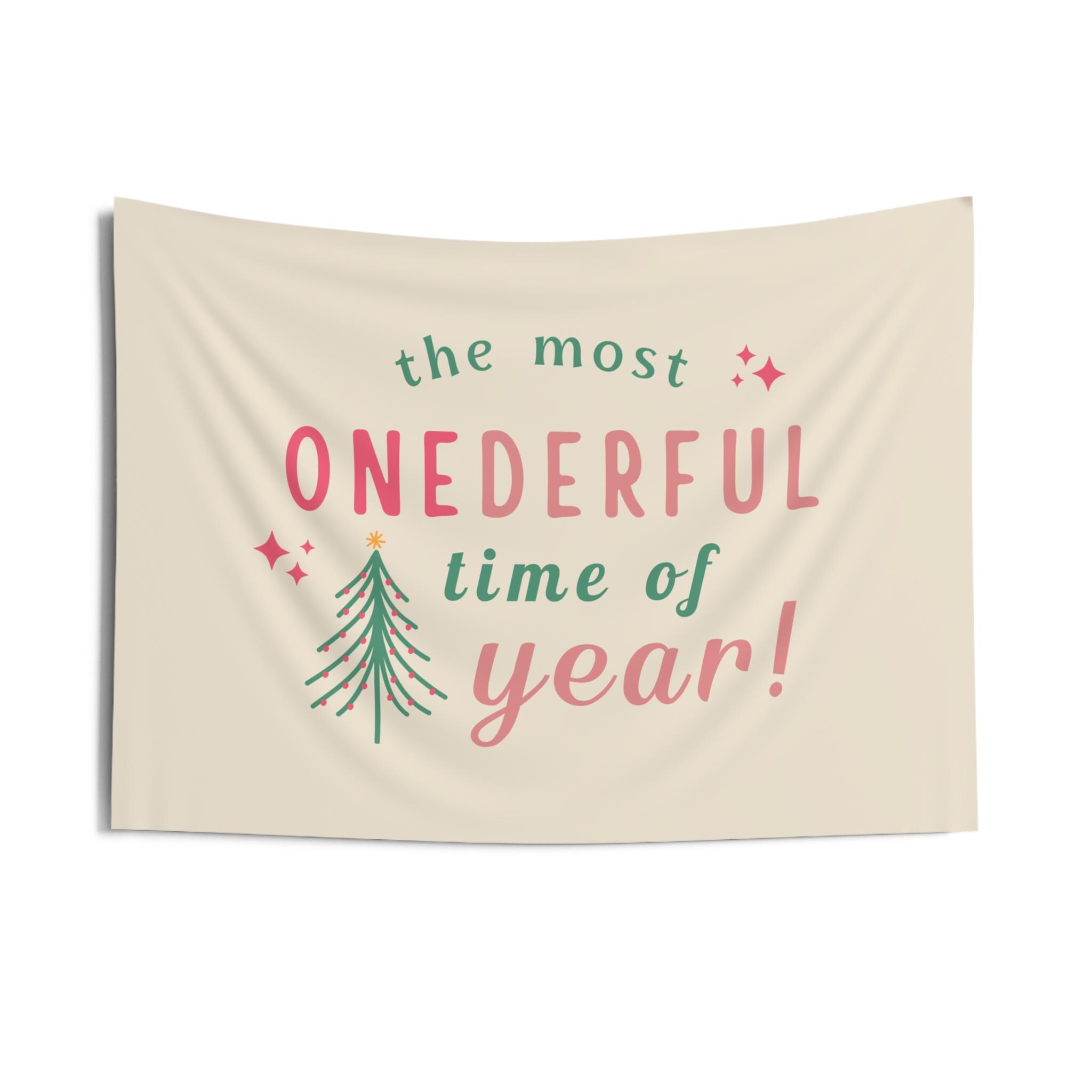 Pink the Most Onederful Time of Year 1st Birthday Banner Happy Birthday ...