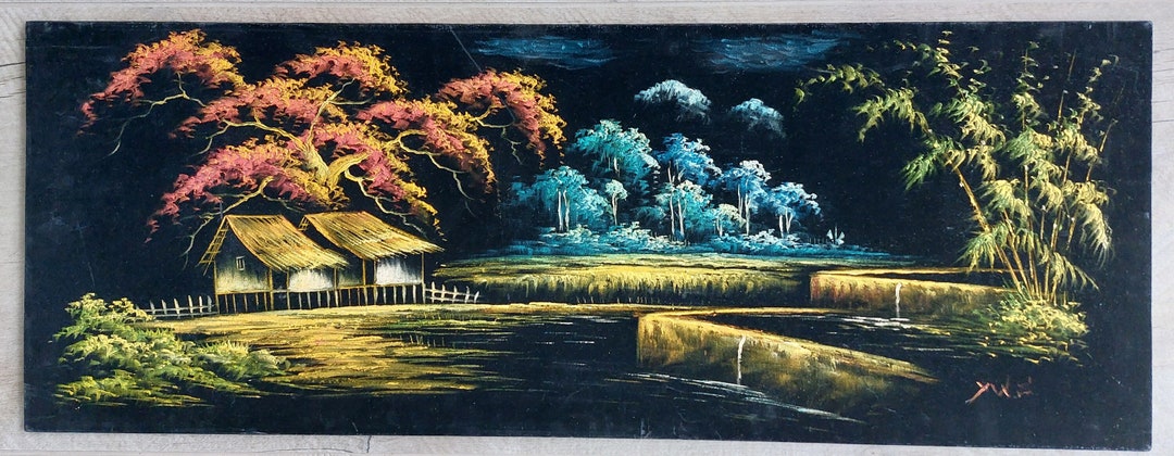 Prachtige Velvet Schilderij Met Japanse Natuur Thema Vintage - Etsy