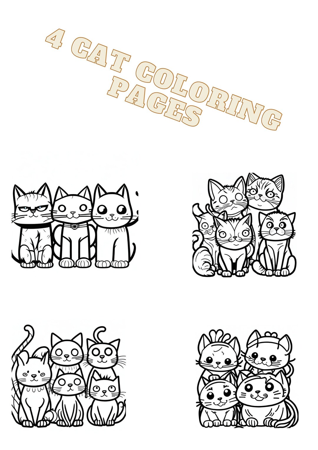 Cat Coloring Pages Printable Coloring Pages 4 Designs Digital - Etsy
