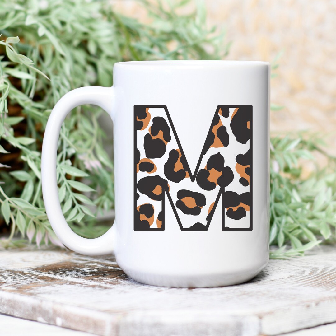 Letter M Mug Gift Initial M Mug Gift for Her Mug Gift for Him Cheetah ...