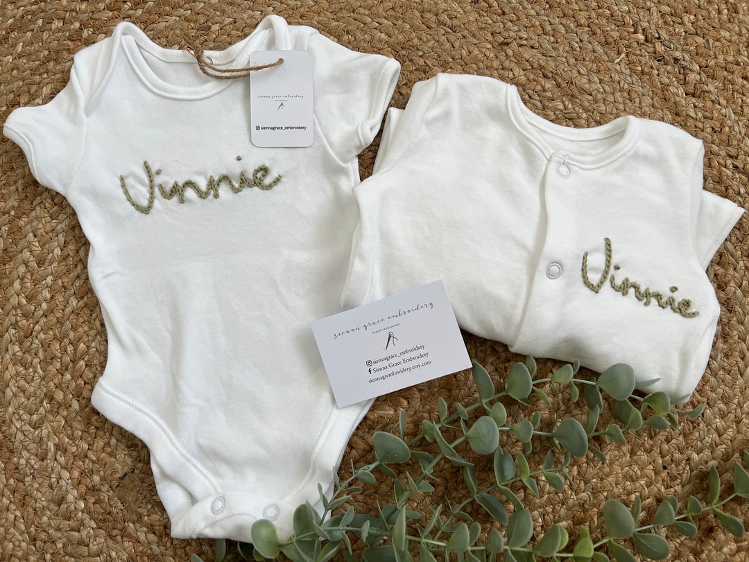 Hand Embroidered Personalised Baby Vest or Sleepsuit - Etsy UK