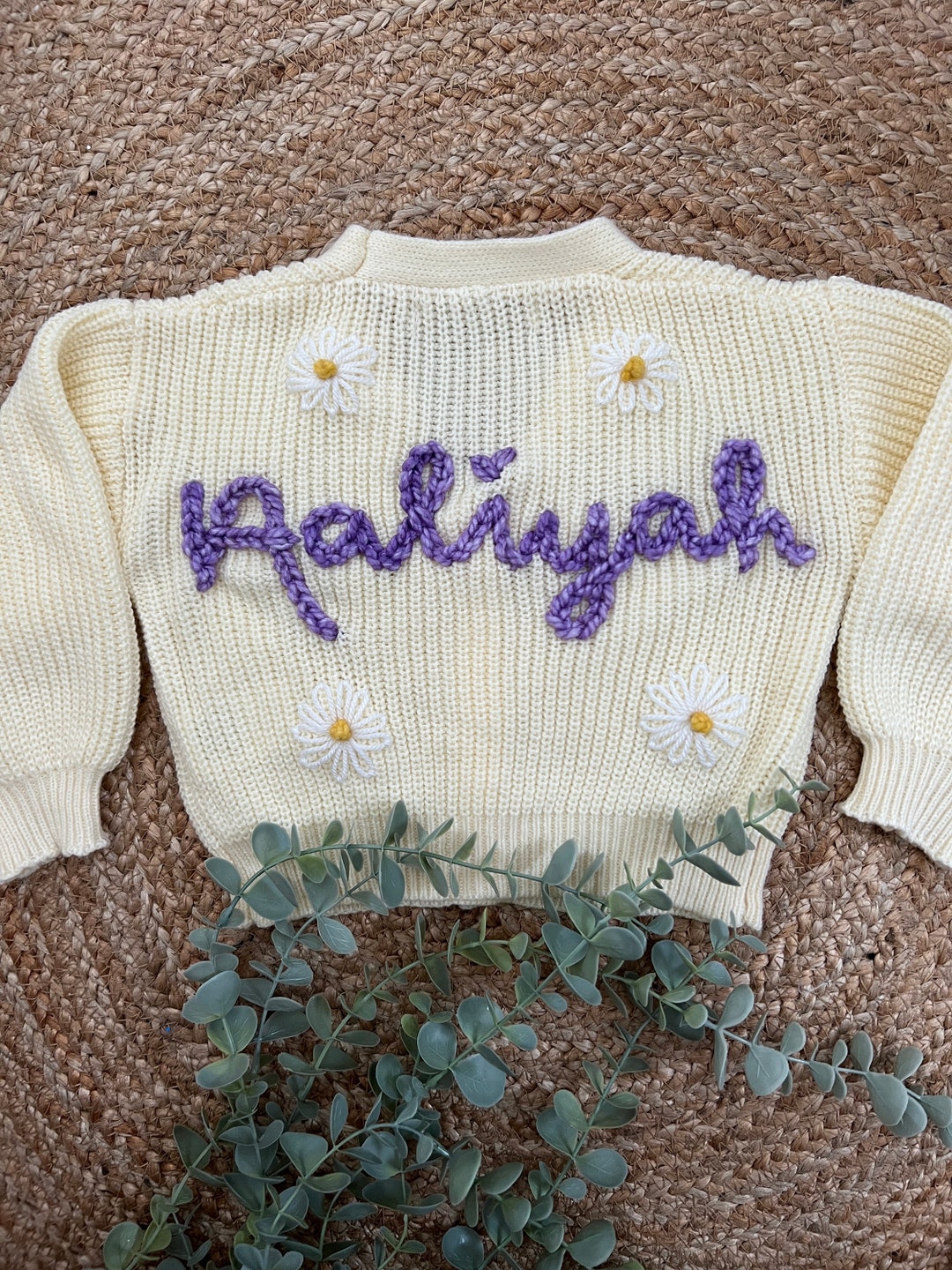 Cream Hand Embroidered Knitted Cardigan Personalised Name Cardy New ...