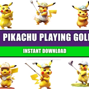 9 Pikachu Images Playing Golf PNG Transparent Clipart Design,printable ...