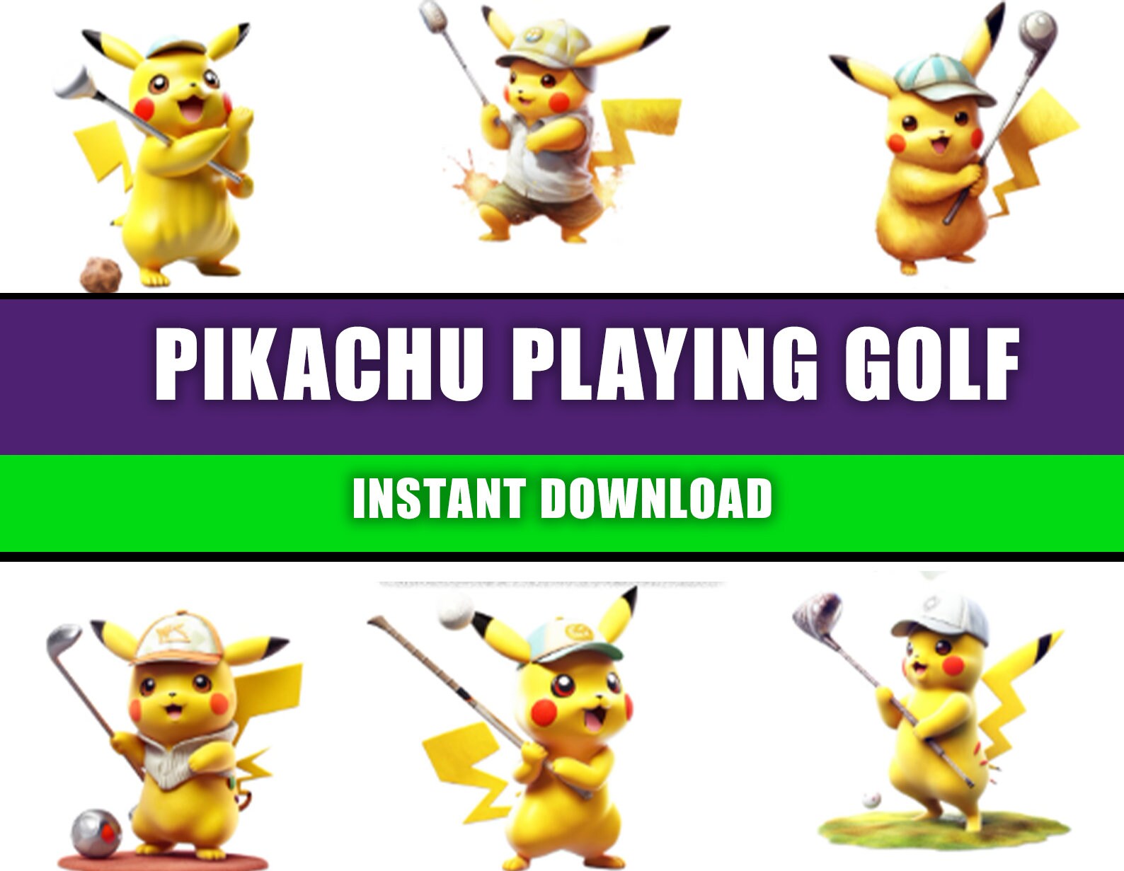 9 Pikachu Images Playing Golf PNG Transparent Clipart Design,printable ...