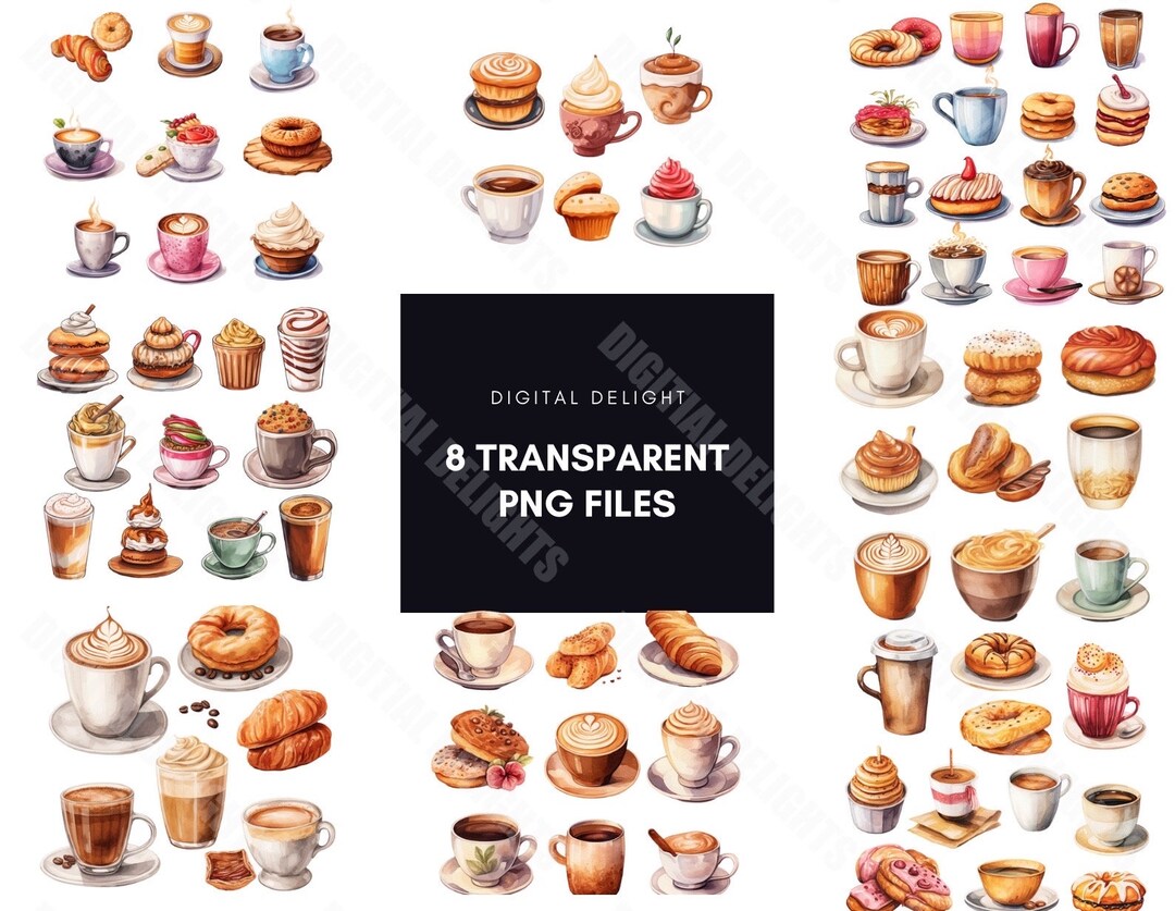 Set of Coffee Shop Clipart Coffee PNG Digital Image Downloads for Card ...