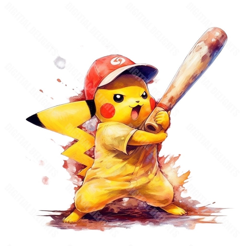 10 Pikachu Playing Baseball PNG Transparent Clipart Design,printable ...