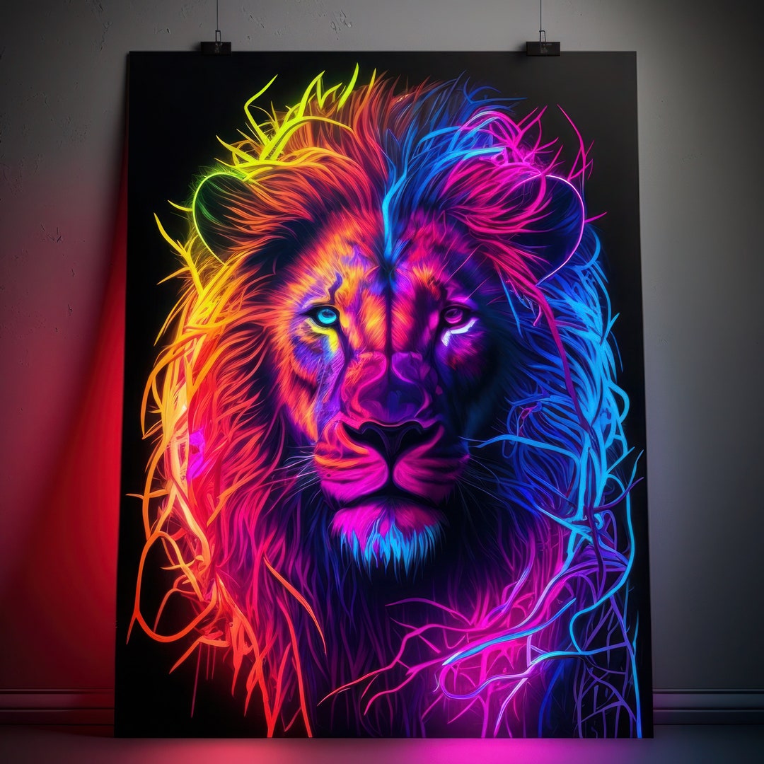 Pictures Neon Lion Download, Neon Lion Instant Downloadable Wallpaper ...