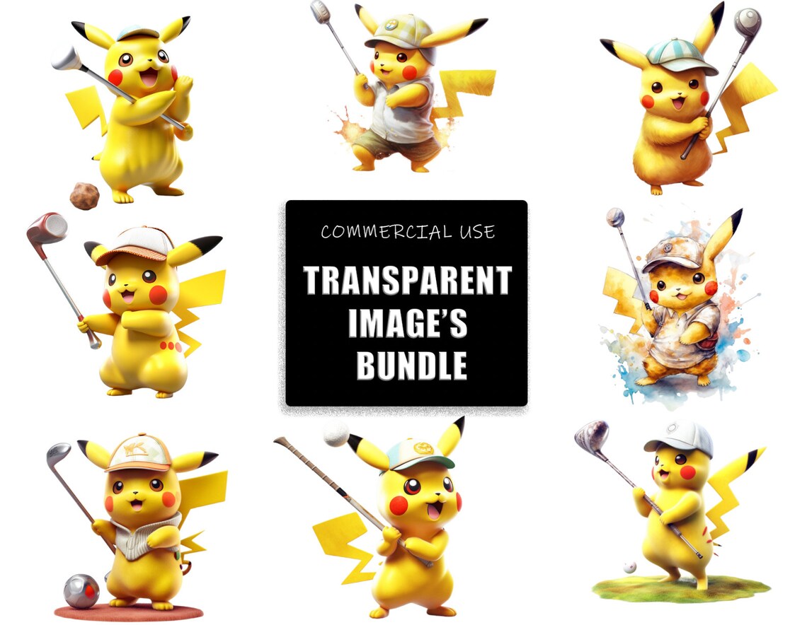 9 Pikachu Images Playing Golf PNG Transparent Clipart Design,printable ...