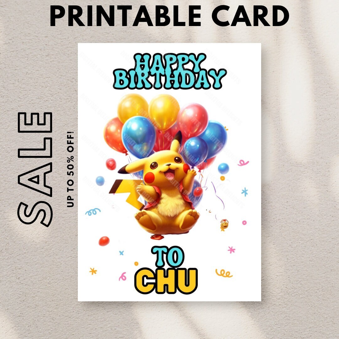 PRINTABLE Pikachu Birthday Card Instant Download Printable Card ...