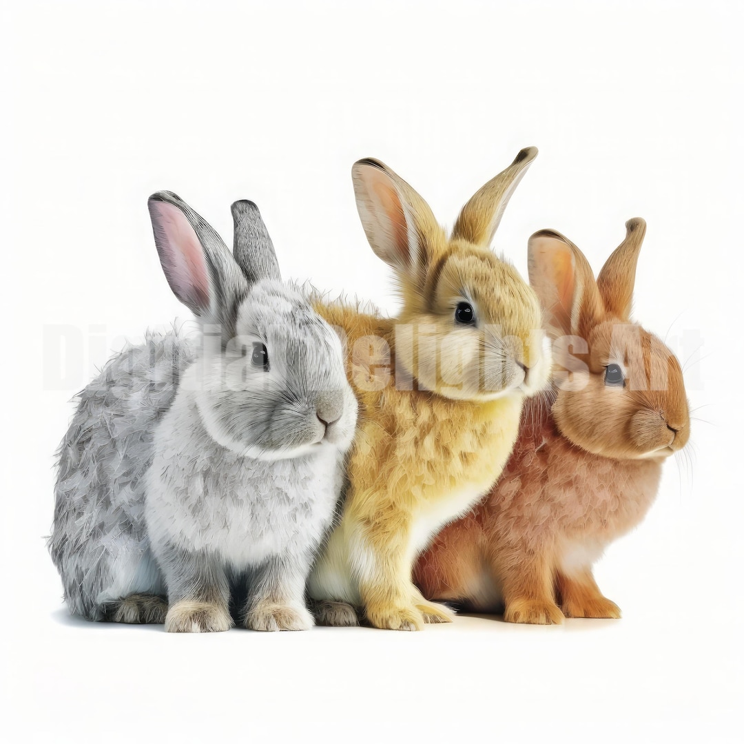Three Bunny Rabbits PNG Digital Download Files - Bunnies Rabbits ...