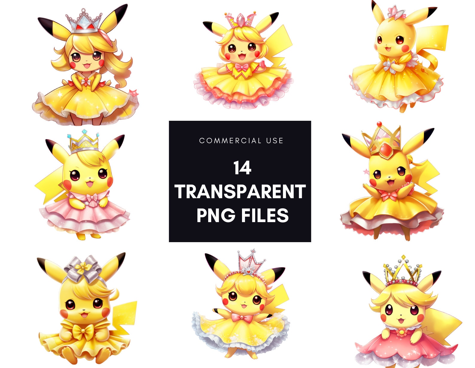 14 Pikachu Princess PNG Clipart, Watercolor Tiara, Commercial Use ...