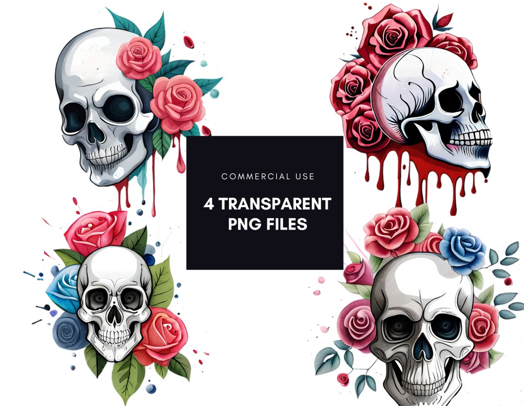 X4 Skull and Roses PNG Images, Skull Clipart, Designs, Free Commercial ...