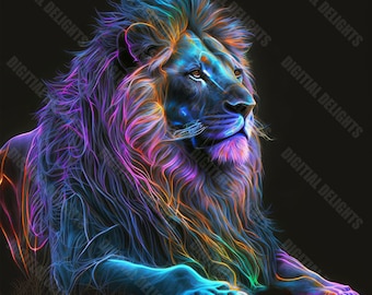 Pictures Neon Lion Download, Neon Lion Instant Downloadable Wallpaper, Digital Download Poster ...