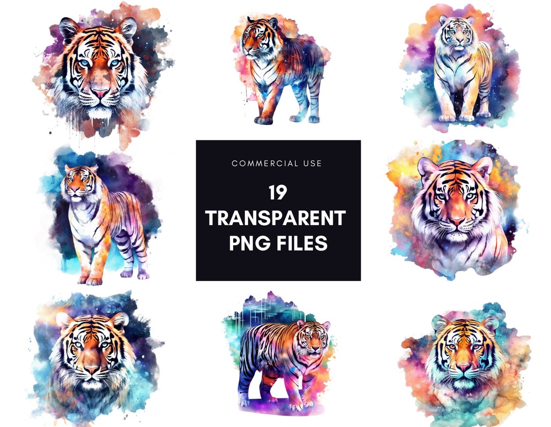 Vibrant Watercolor Tiger Clipart, Safari Animal PNG Images (digital ...