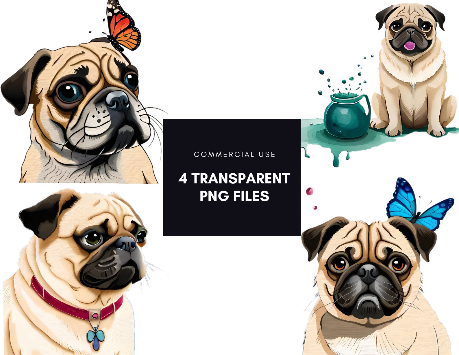 X4 Cute Pugs PNG Images, Dogs Clipart, Designs, Free Commercial Use ...
