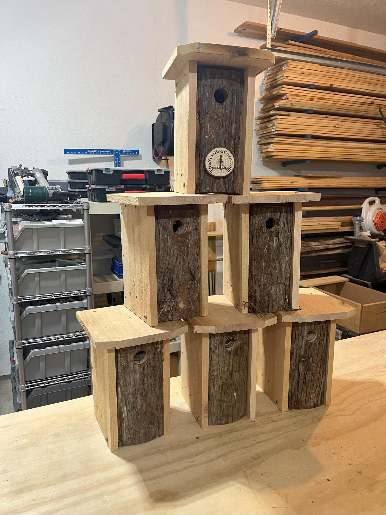 Handcrafted Cedar Chickadee Nest Box Natural Bark Front Birdhouse ...